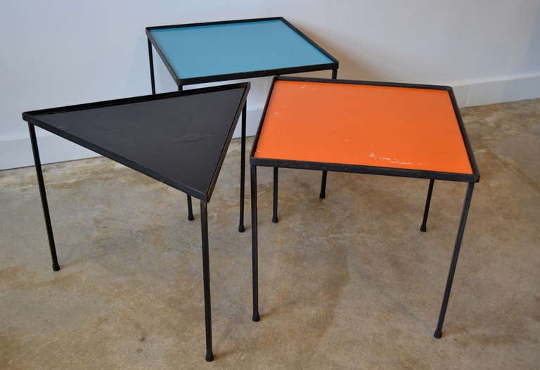 Frederic Weinberg Metal and Laminate Top Small Side Tables at 1stDibs