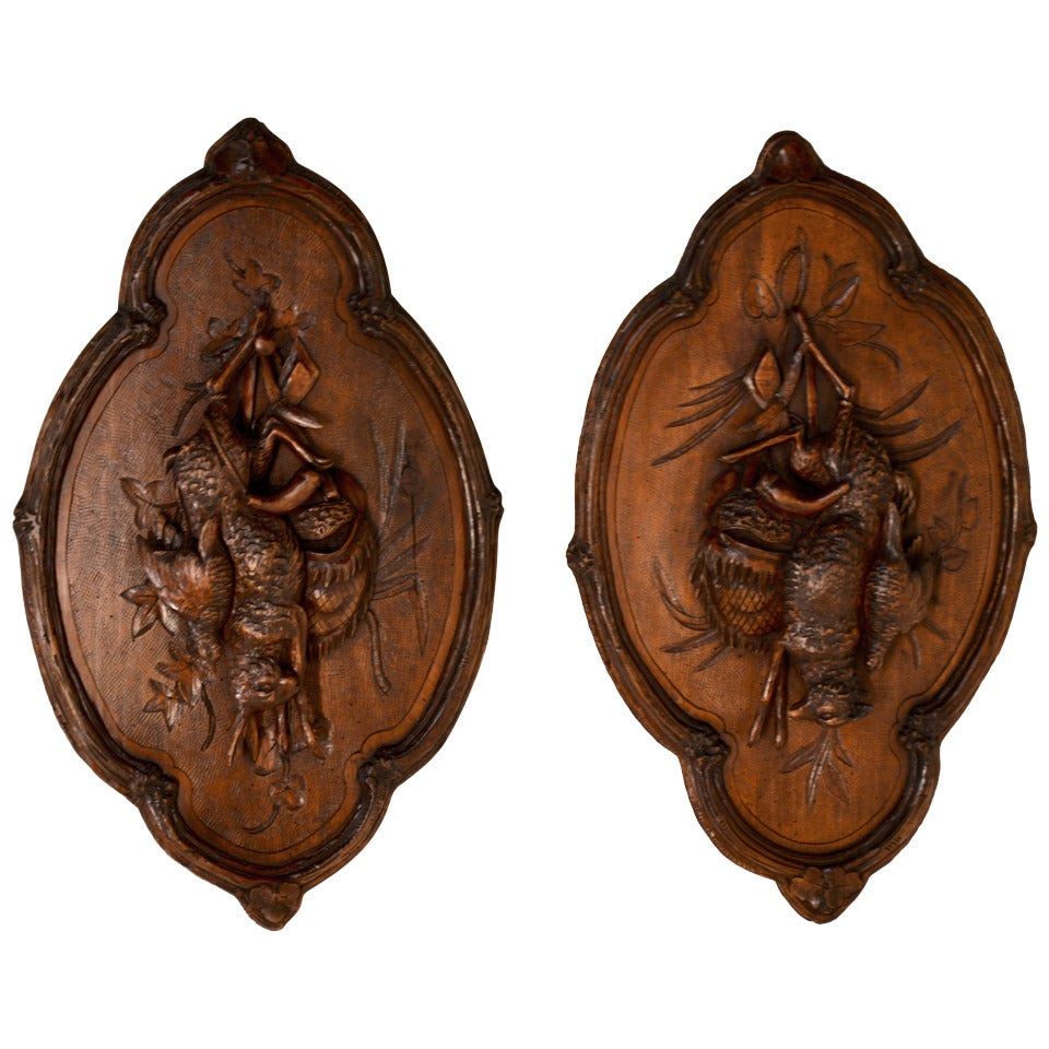 19th Century Pair of Black Forest Carved Game Plaques at 1stDibs