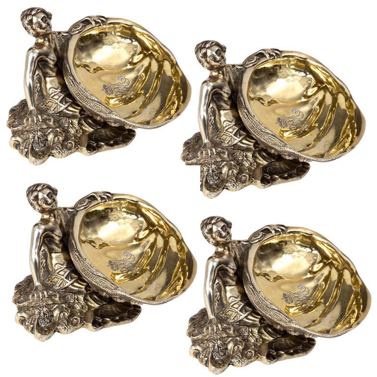 Circa 1880s Set of Four Mermaid Caviar Servers at 1stDibs