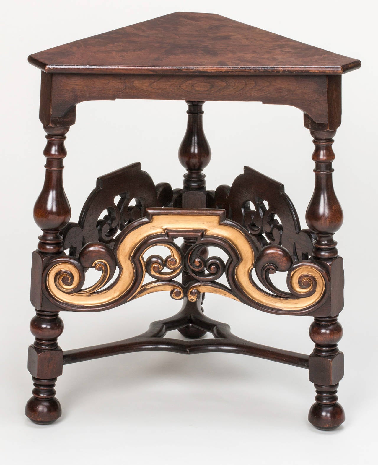 Italian Walnut Burl and Gilt Triangular Table For Sale at 1stDibs