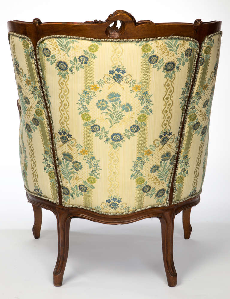 19c. Carved Walnut French Tub Chair For Sale at 1stDibs