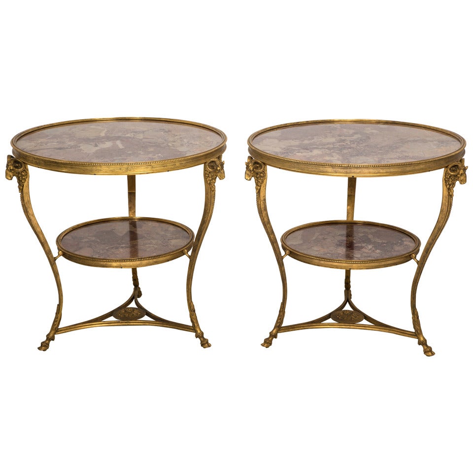 Fabulous Pair of Bronze and Marble Top Round Tables at 1stDibs