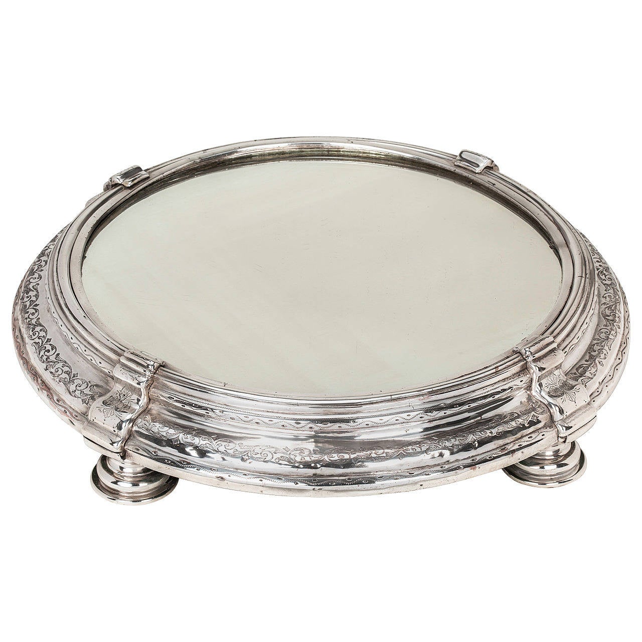 Large Round Silver Plate Plateau Mirror, circa 1820 at 1stDibs