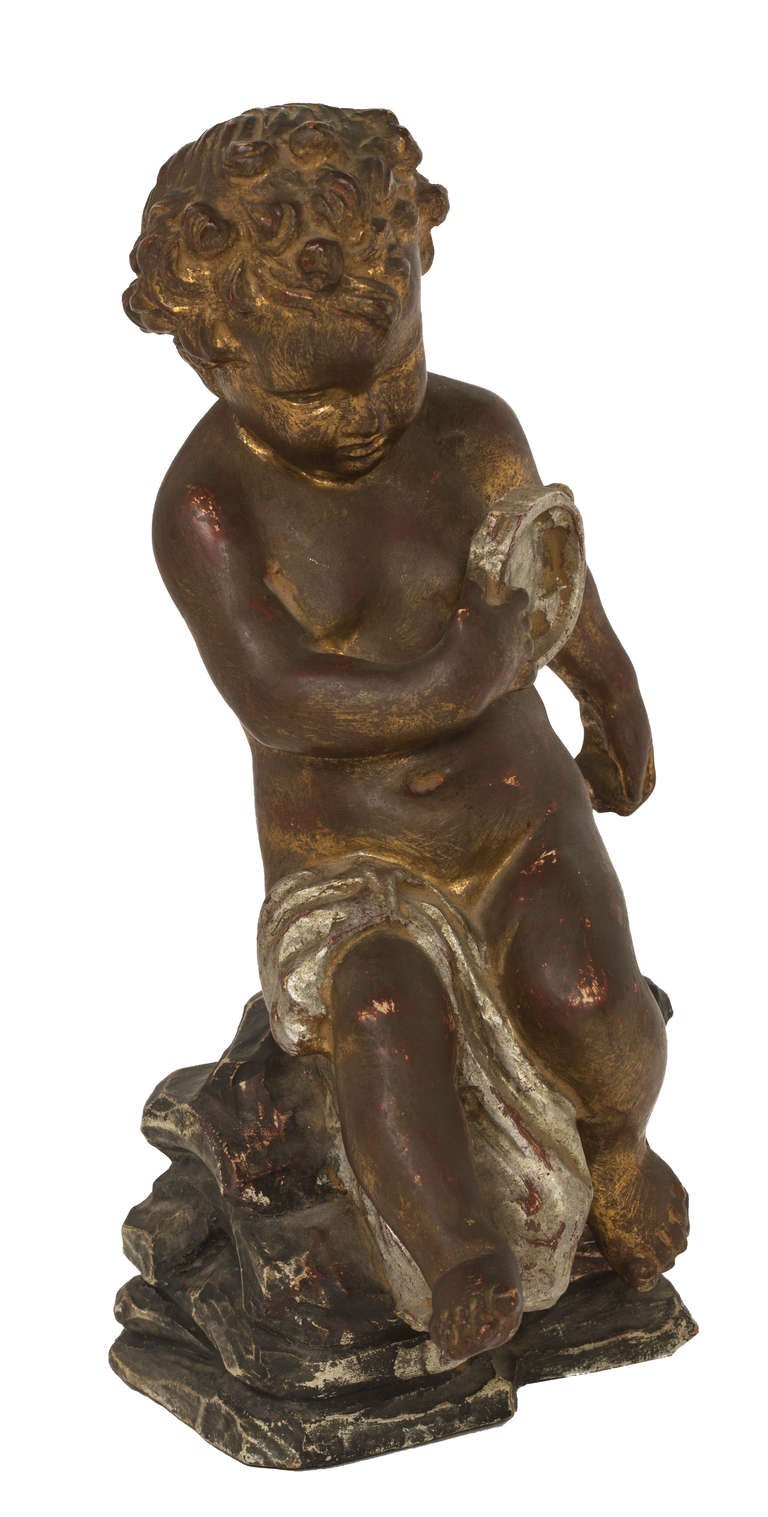 Wood Carved Gilt Musical Cherub For Sale at 1stDibs