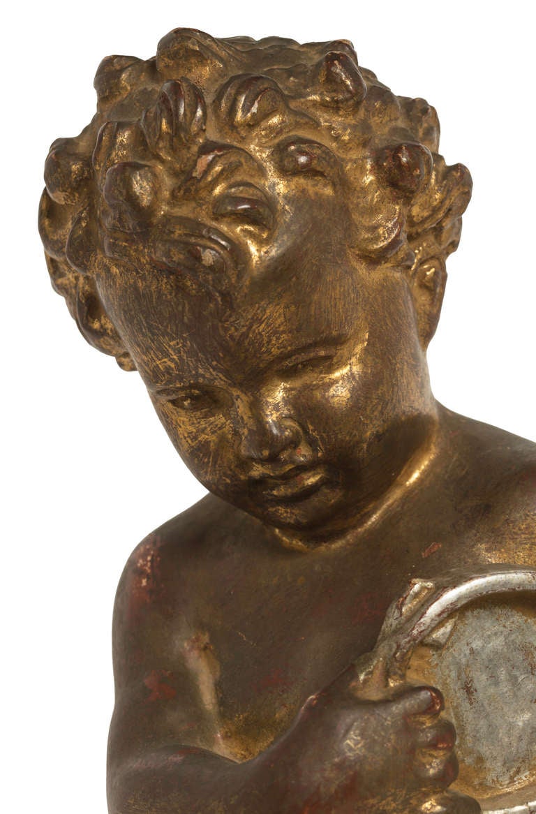 Wood Carved Gilt Musical Cherub For Sale at 1stDibs