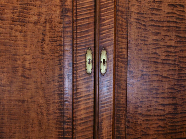 Late 1700s Tiger Maple Book Case Cabinet For Sale at 1stDibs