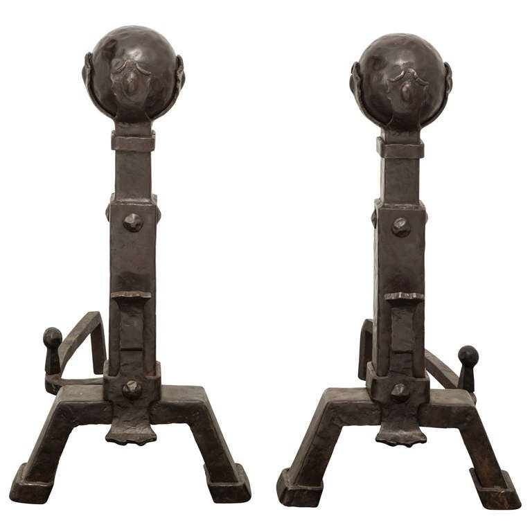Grand Scale Cannon Ball Iron Andirons at 1stDibs