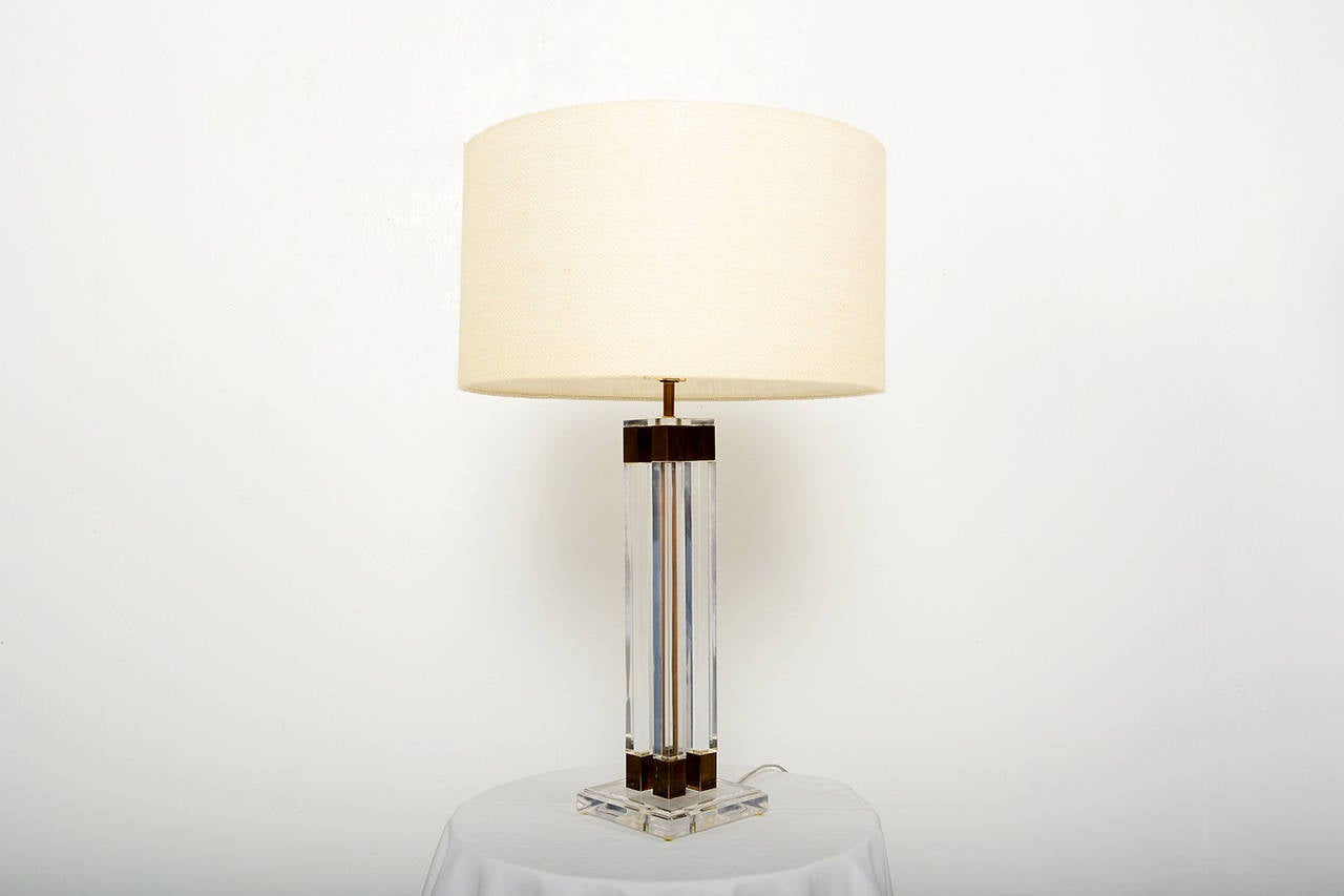 Lucite and Brass Table Lamp For Sale at 1stDibs