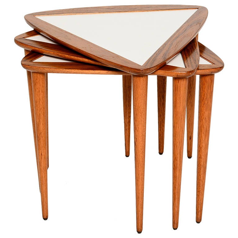 Mid-Century Triangular Set of Tables at 1stDibs
