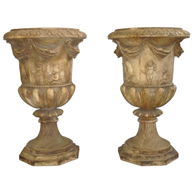 Regency Pair of Neoclassical Plaster Urns For Sale at 1stDibs