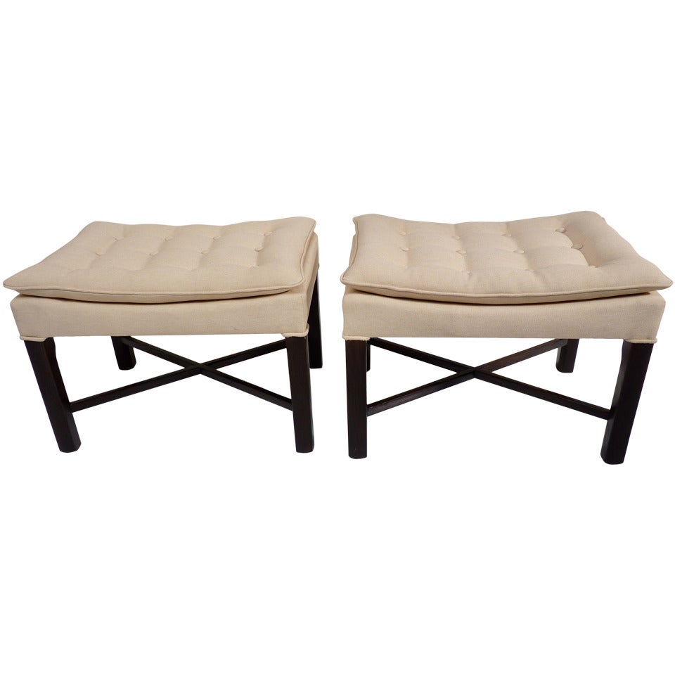 Pair of Tufted X Base Benches at 1stDibs