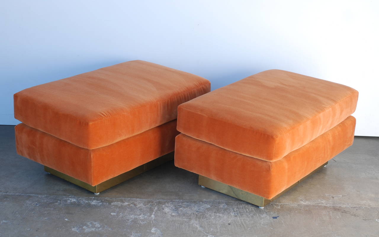 Pair of Orange and Brass Ottomans at 1stDibs