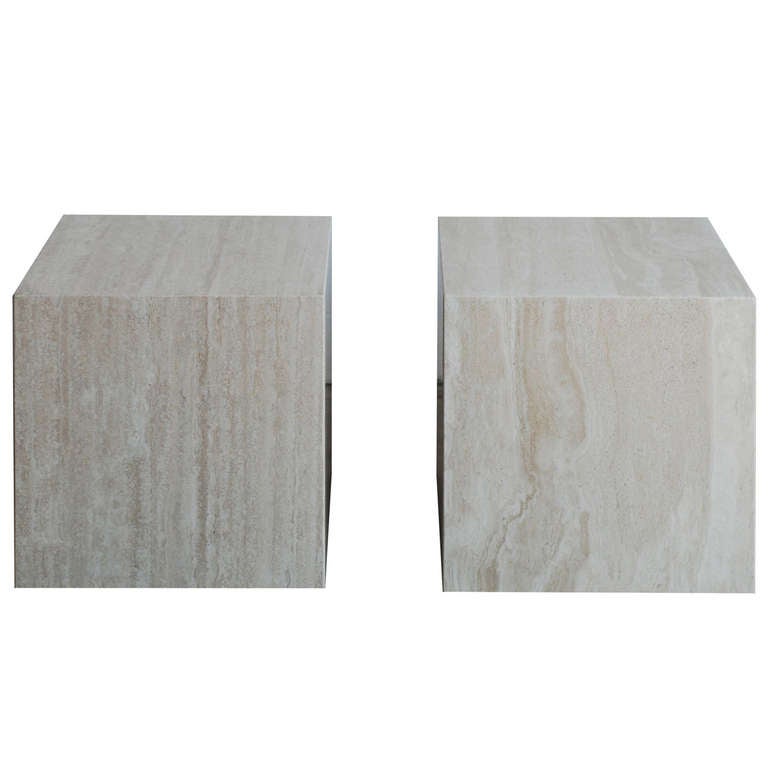 Pair of Travertine Cube End Tables at 1stDibs