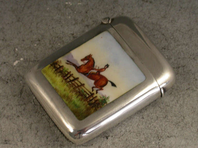Victorian Silver and Enamel Huntsman Vesta Case at 1stDibs
