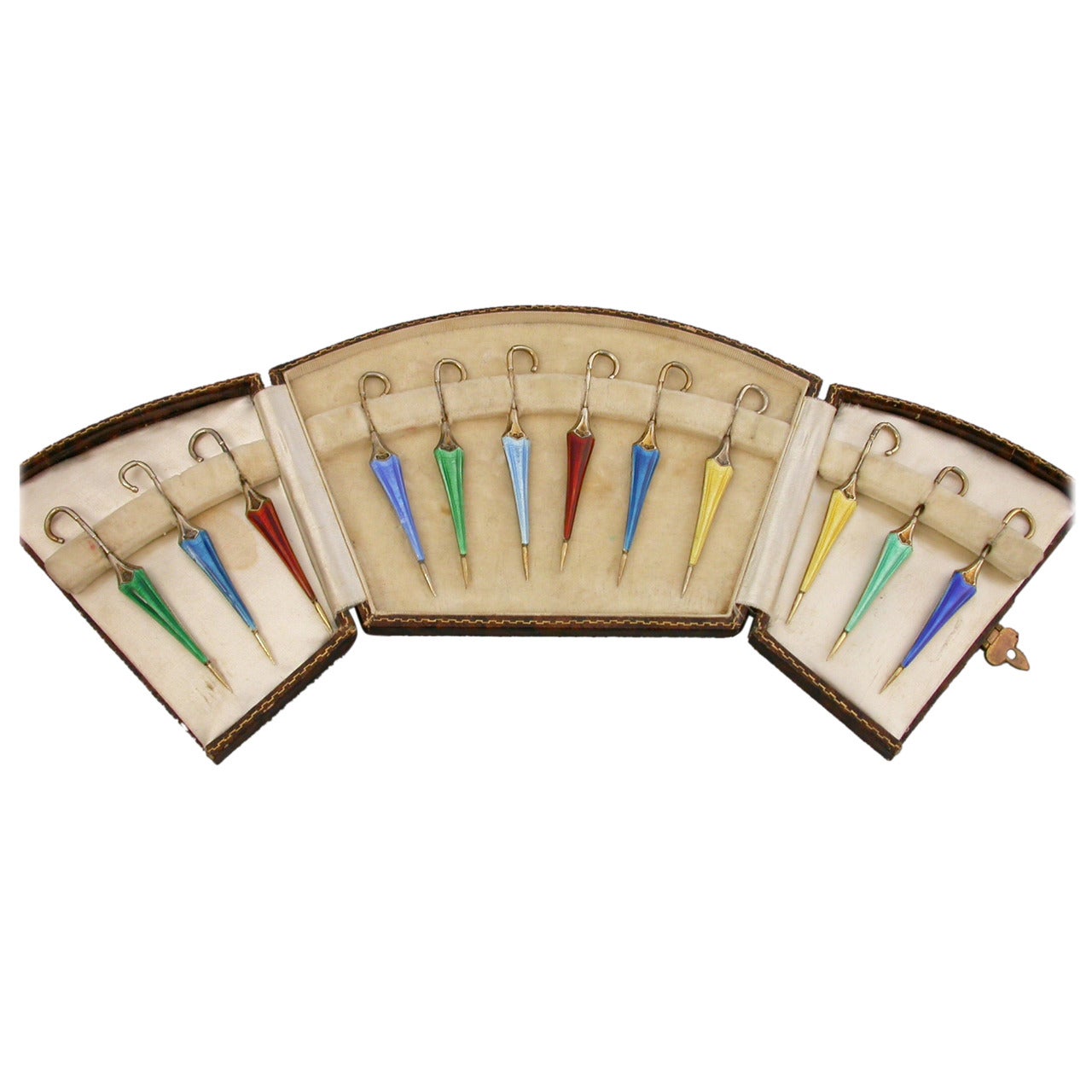 George V Set of Twelve Novelty Silver and Enamel Umbrella Cocktail ...