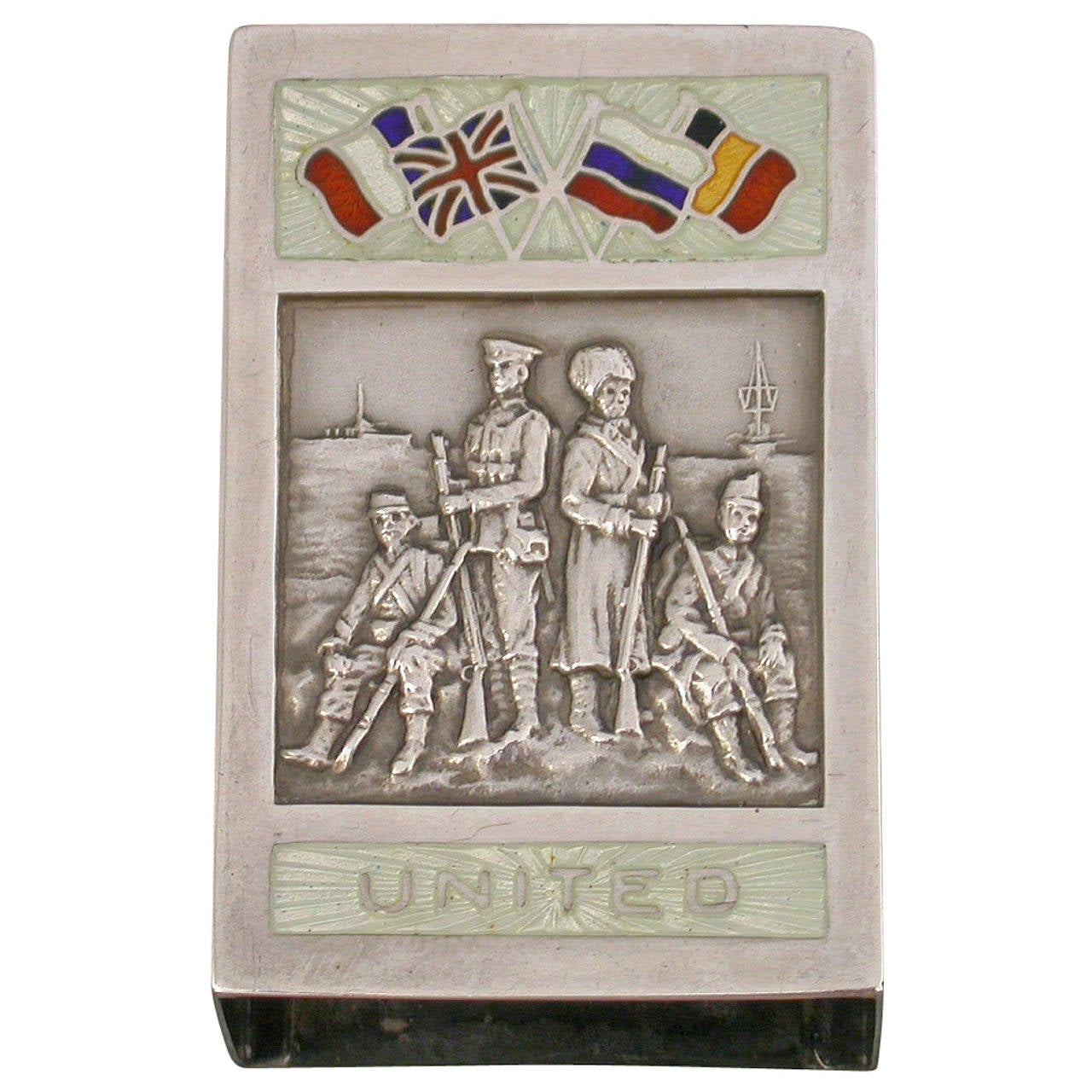 George V WWI Silver and Enamel Match Box Cover at 1stDibs