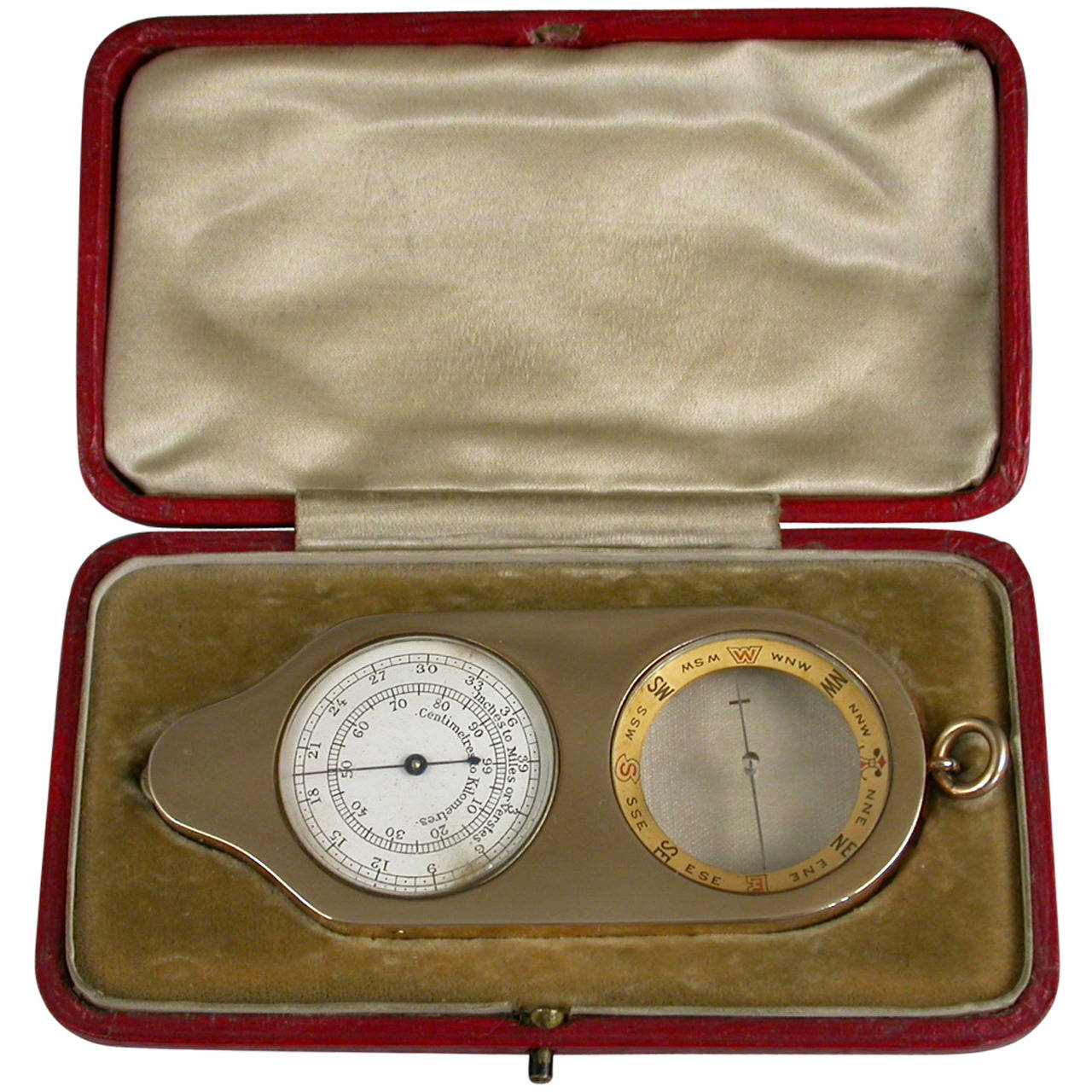 Edwardian Cased Nine-Karat Gold Opisometer or Compass or Map Measuring ...