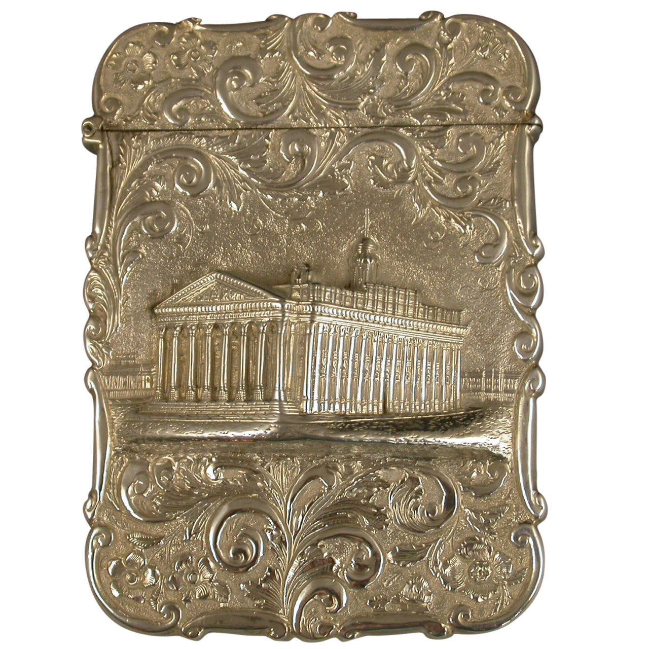 Victorian Silver Castle-Top Card Case with Image of The Royal Exchange ...