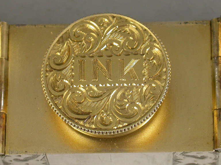 Rare Victorian Silver Travelling Inkwell with Twin Postage Stamp Boxes ...