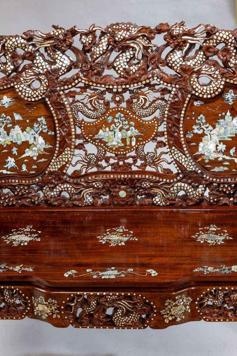 Pair of antique Chinese hardwood Hongmu and mother of pearl inlaid ...