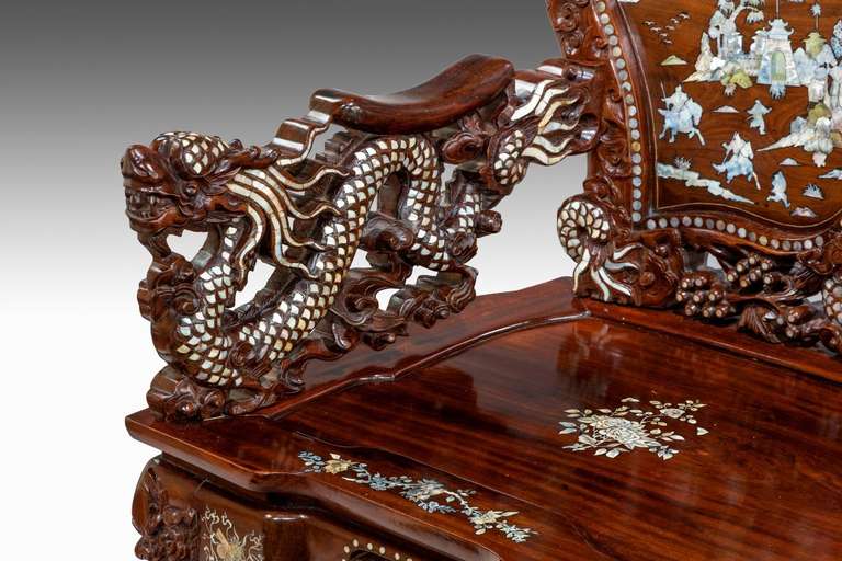 Pair of antique Chinese hardwood Hongmu and mother of pearl inlaid ...