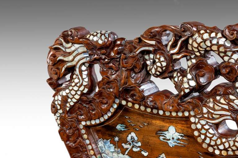 Pair of antique Chinese hardwood Hongmu and mother of pearl inlaid ...