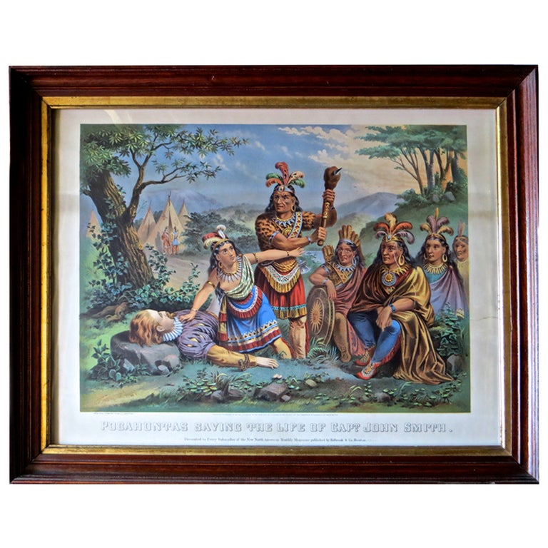 Pocahontas and John Smith, Chromo-Lithograph, Dated 1870, Rare For Sale ...