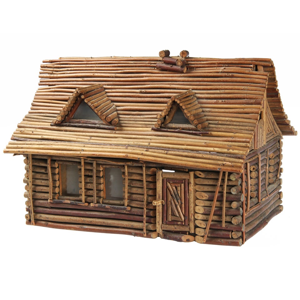 Folk Art Twig " Log Cabin" Home at 1stDibs