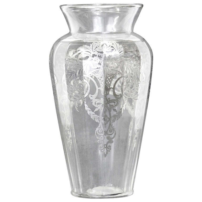 Lovely Art Nouveau Sterling Silver Overlay Glass Vase with Provenance ...