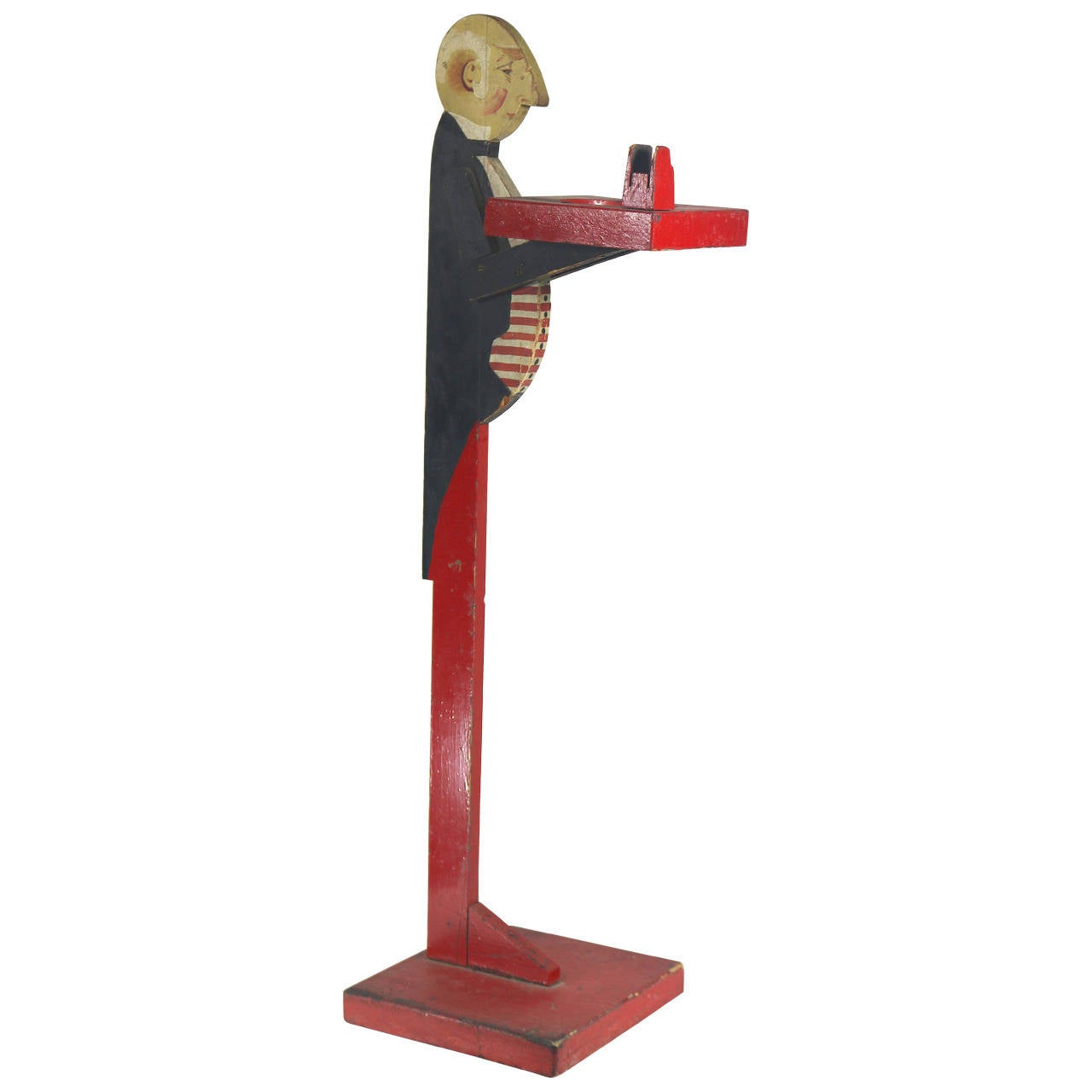 Americana Folk Art Painted Wood Butler Smoking Stand with Tray For Sale ...