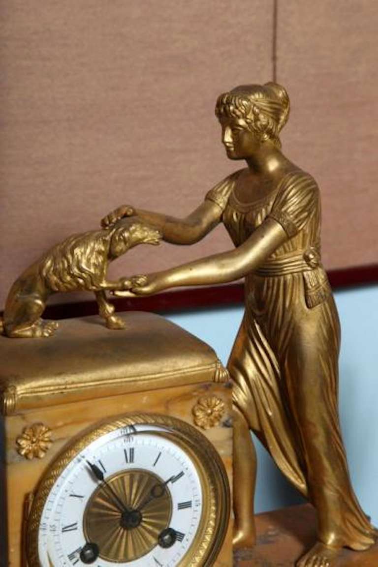 Fine French Empire Gilt Bronze Marble Clock Goddess with Dog- 19th ...