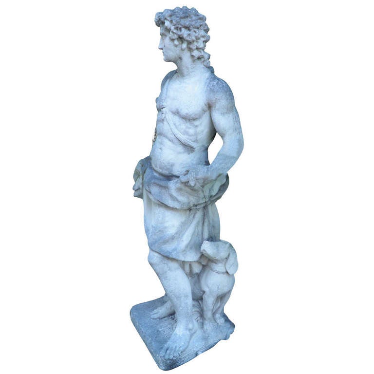 Neoclassic Garden Statue of Apollo with His Hunting Dog For Sale at 1stDibs