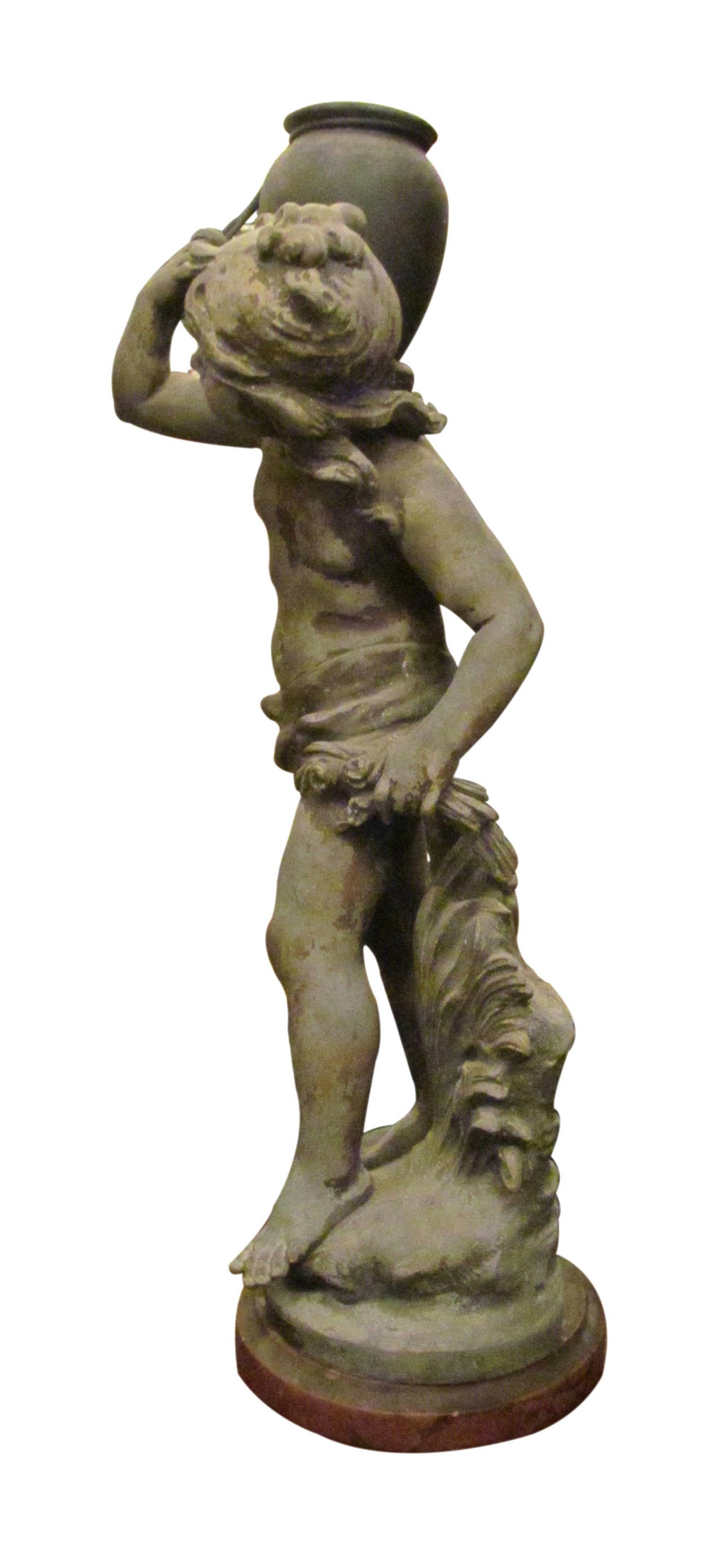 Pair of Pot Metal Water Jug Statues with Marble Base with Brass ...