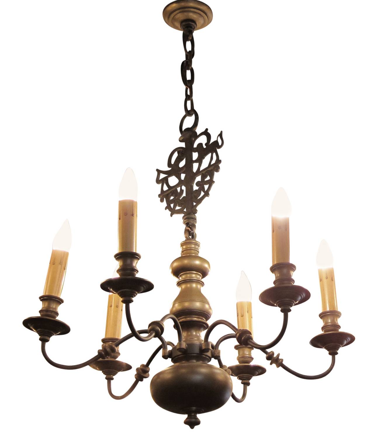 1900s Pair of Colonial Style Bronze Chandeliers with Lions by EF ...