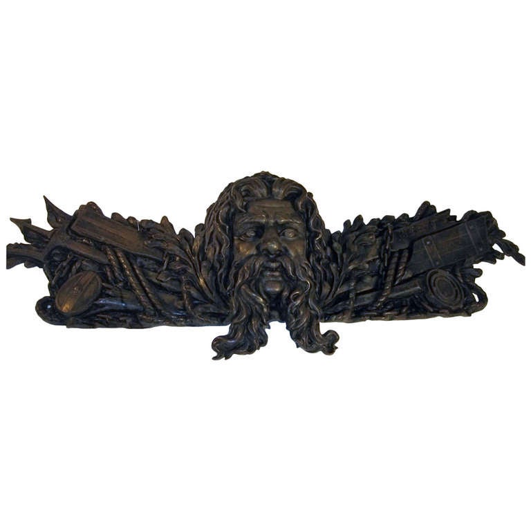 Large Bronze Neptune Relief with Rope, Wood and Shield Detail at 1stDibs