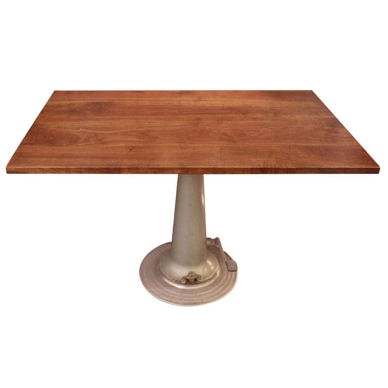 Walnut Topped Table with Nike Industrial Adjustable Metal Table Base at ...