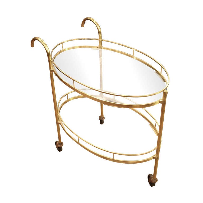 Brass Oval Tea or Bar Cart at 1stDibs