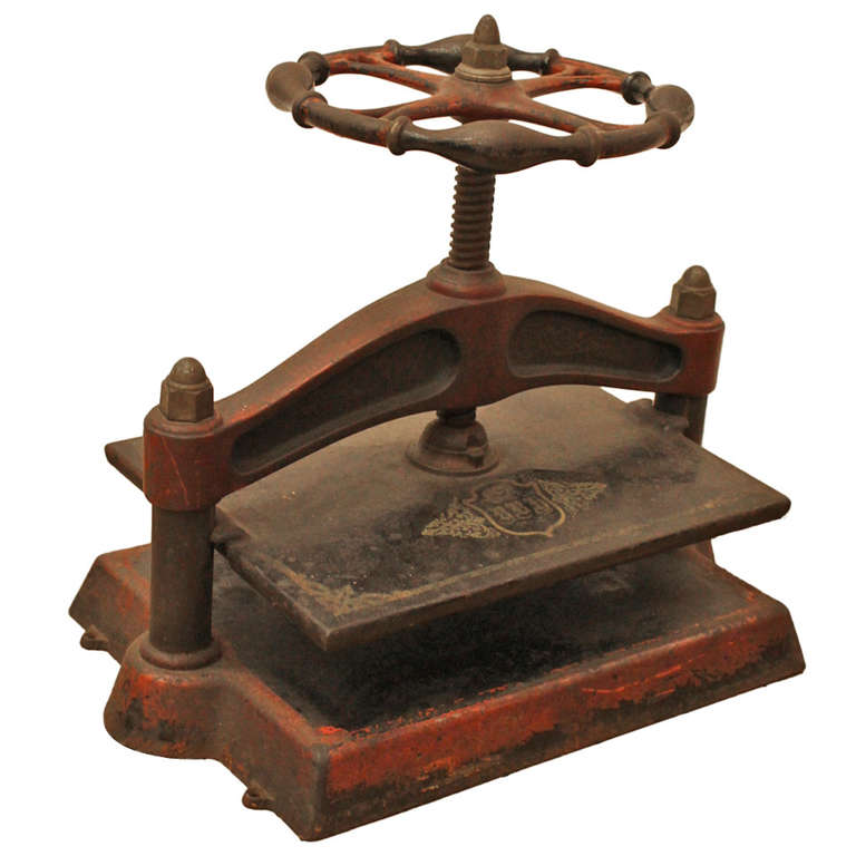1850s Victorian Red Book Press with Ornate Wheel For Sale at 1stDibs