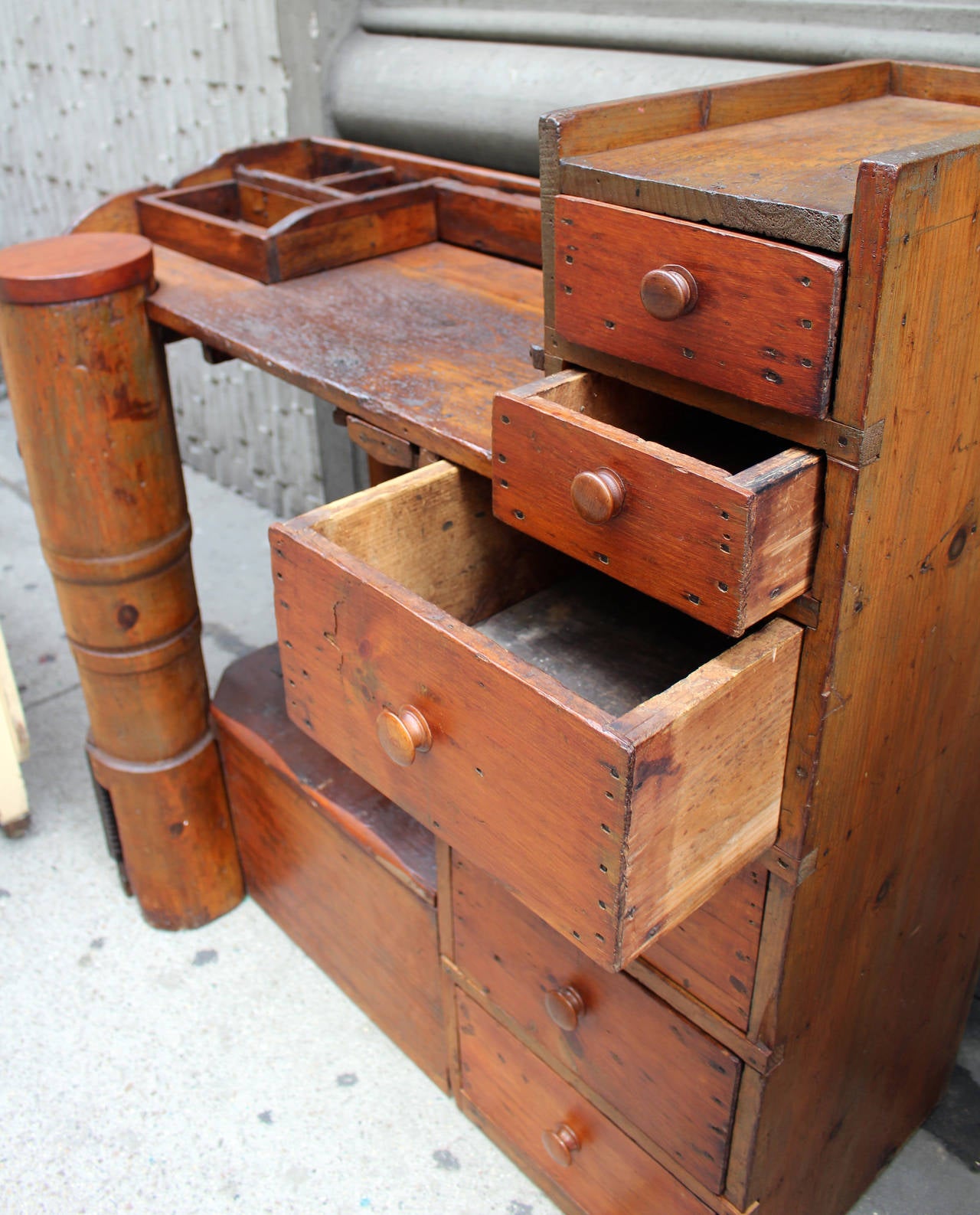 1880s Antique Pine Shoe Cobbler Work Desk with Drawers and Cubbyholes ...