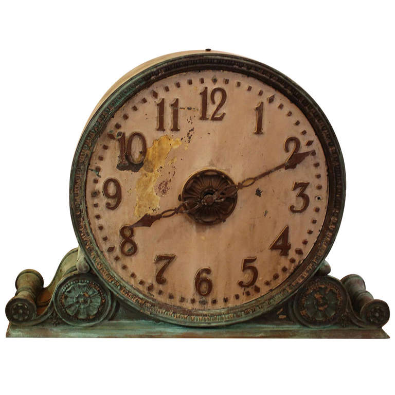 Bronze Bank Clock with Original Patina at 1stDibs