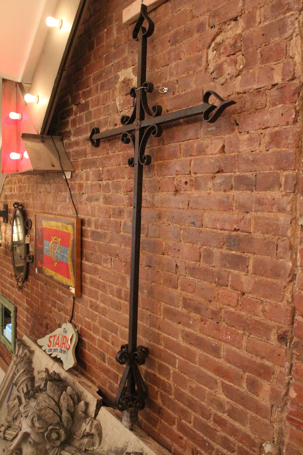 1890s Wrought Iron Cross with Hand Chasing from a Belgium Church at 1stDibs