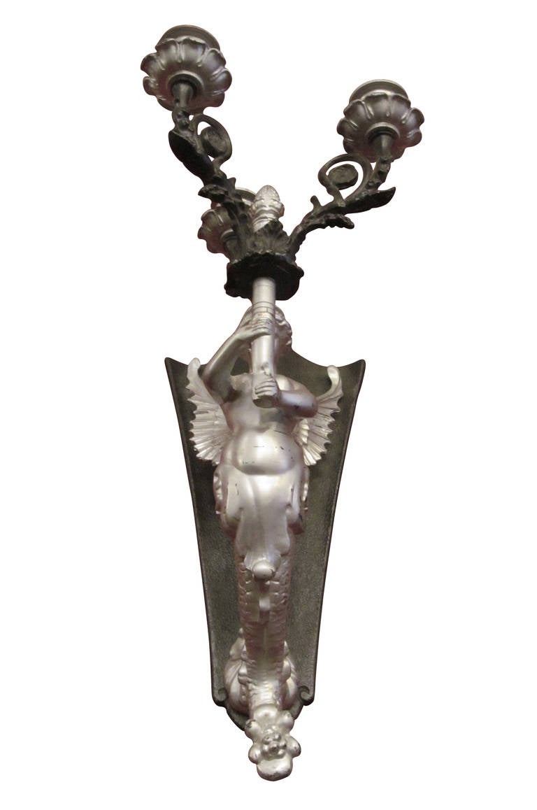 Pair of Brass Mermaid Sconces Three Candles Each at 1stDibs