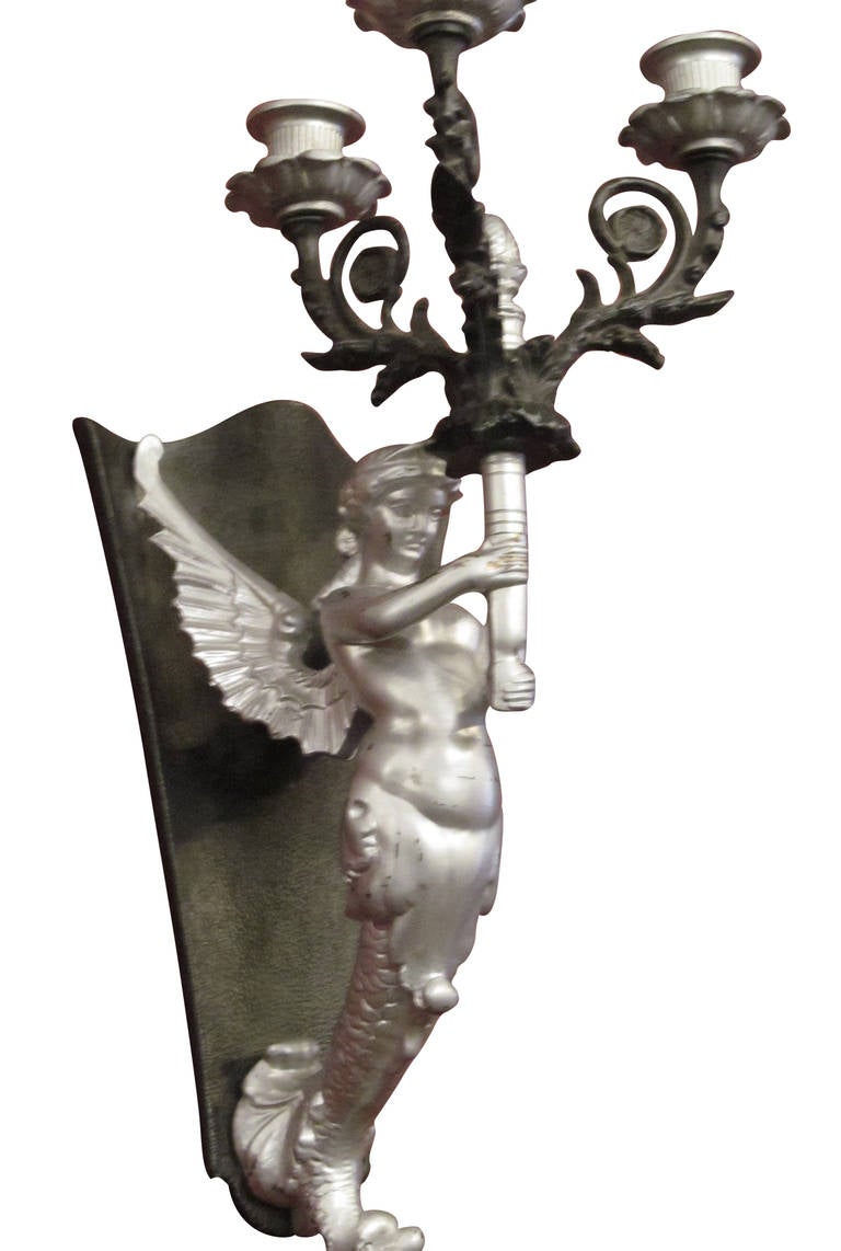 Pair of Brass Mermaid Sconces Three Candles Each at 1stDibs