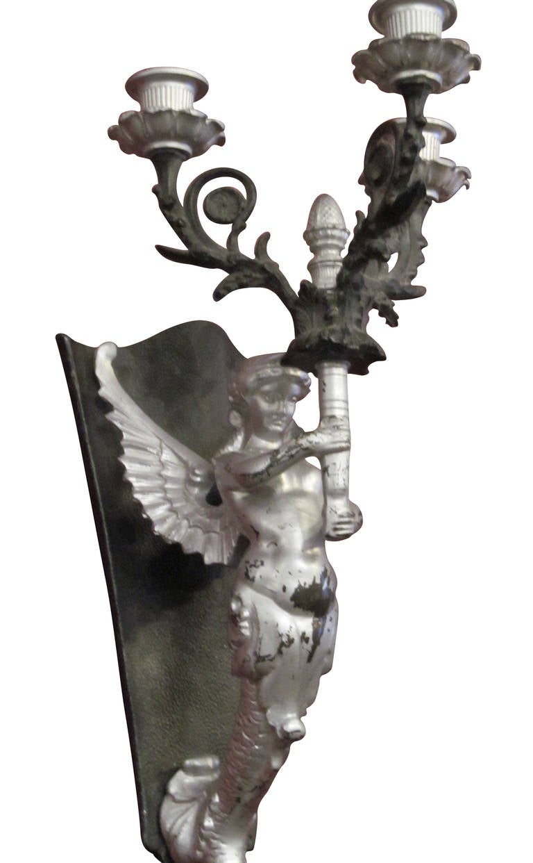 Pair of Brass Mermaid Sconces Three Candles Each at 1stDibs