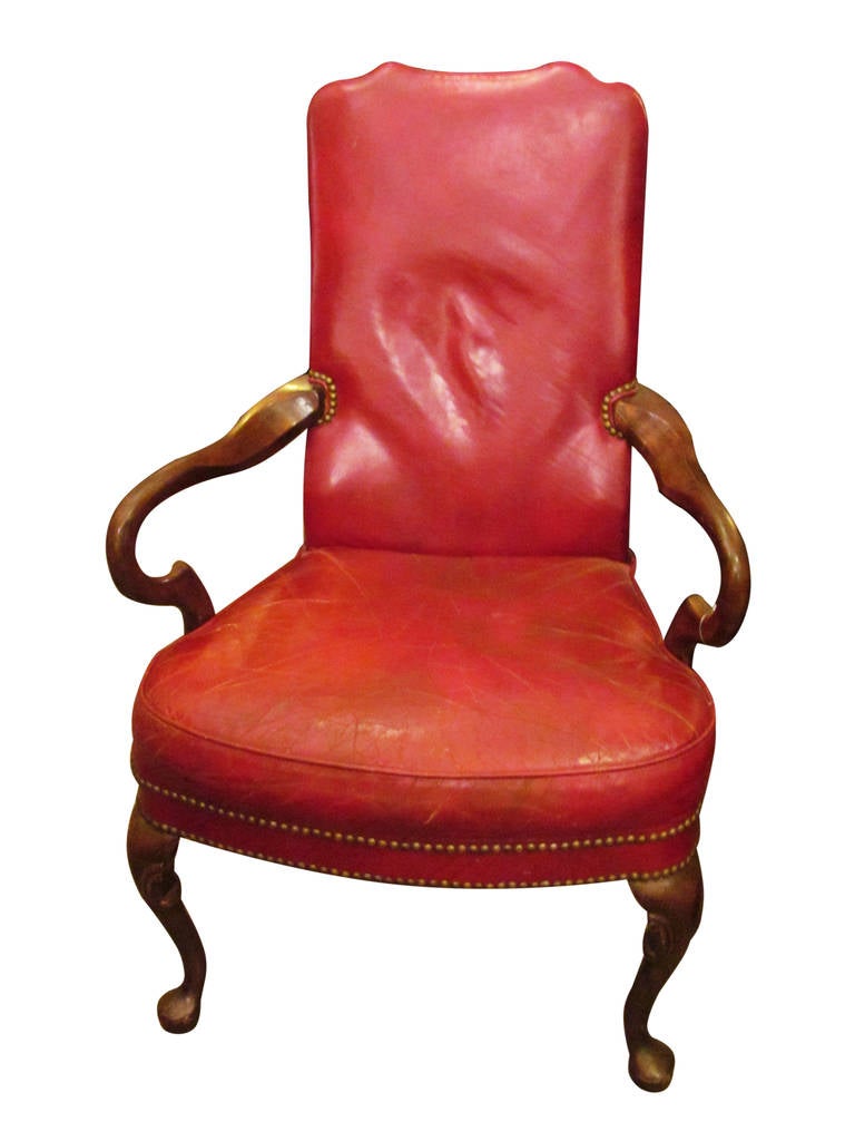 Studded Red Leather Chair at 1stDibs