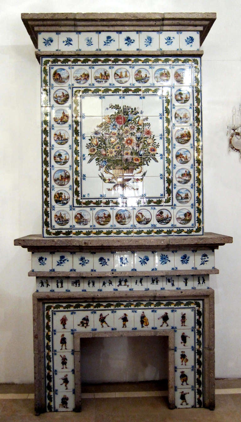 Dutch Tile Fireplace Mantel Made by Royal Tichelaar of Makkum For Sale ...