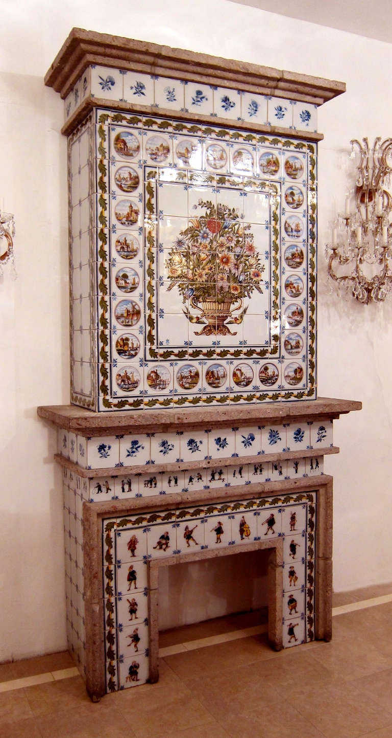 Dutch Tile Fireplace Mantel Made by Royal Tichelaar of Makkum For Sale ...