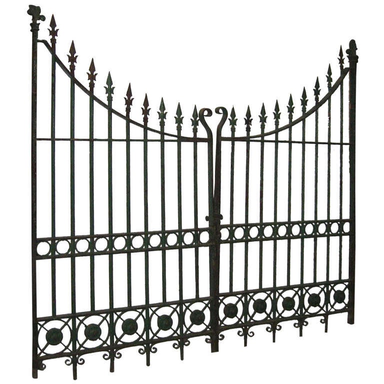 Pair of Wrought and Cast Iron Driveway Gates with French Arrow Finials ...