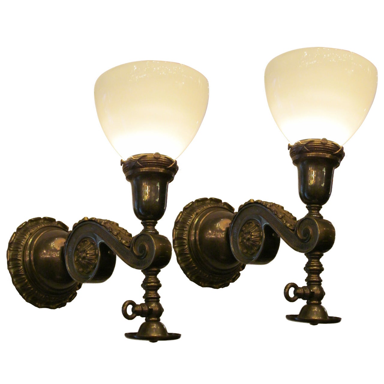 Beautiful Matching Pair of Converted Gas Sconces at 1stDibs