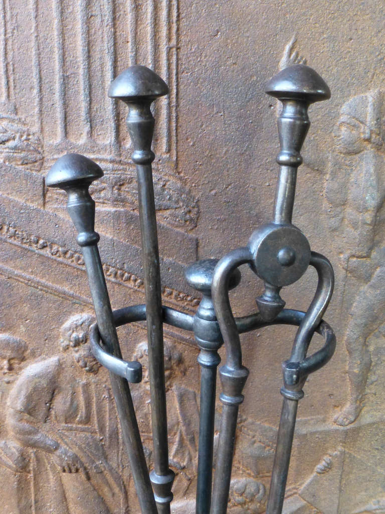 19th Century English Fire Tool Set - Fire Irons Set with Stand at 1stDibs